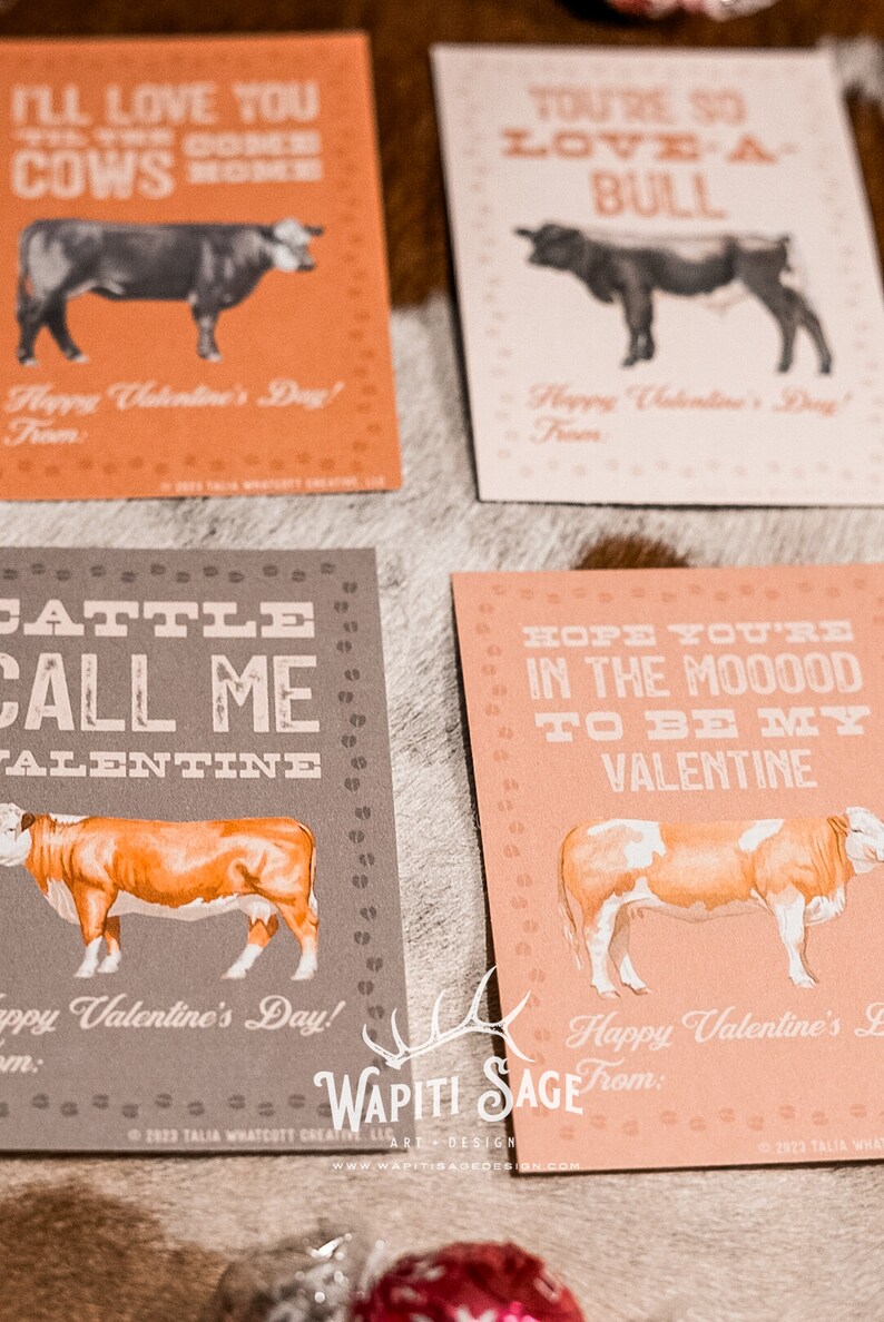 Beef Cows Cattle Valentine Cards / DIY Printable Valentine / - Etsy