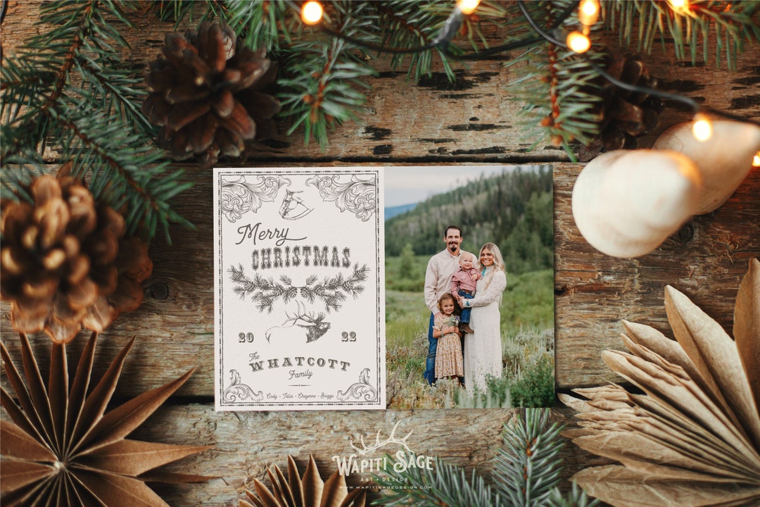 Rustic Christmas Photo Card Western Holiday Card Christmas Cowboy Photo ...