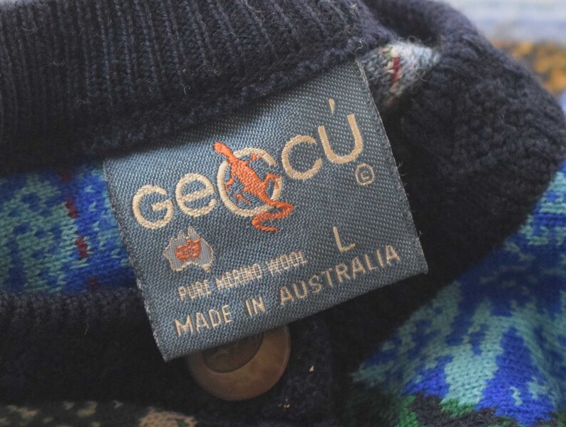 Vintage Geccu 100% Merino Wool Button Down Sweater, Made in Australia ...
