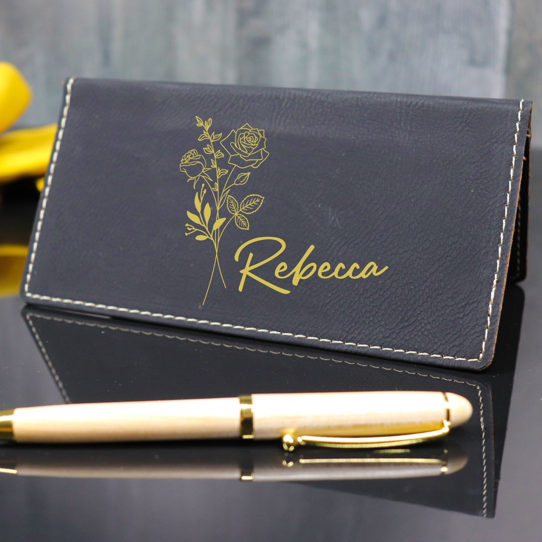 Personalized Birth Flower Checkbook Cover, Leather Checkbook, Checkbook ...