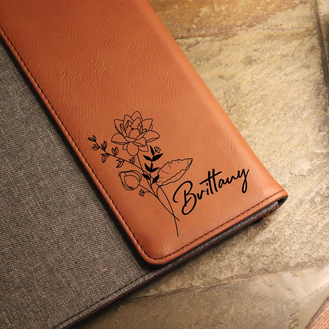 Birth Flower Leather Portfolio, Personalized Refillable Portfolio ...