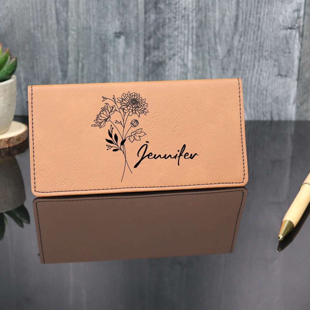 Flower Checkbook Holder, Personalized Birth Flower Checkbook Cover ...