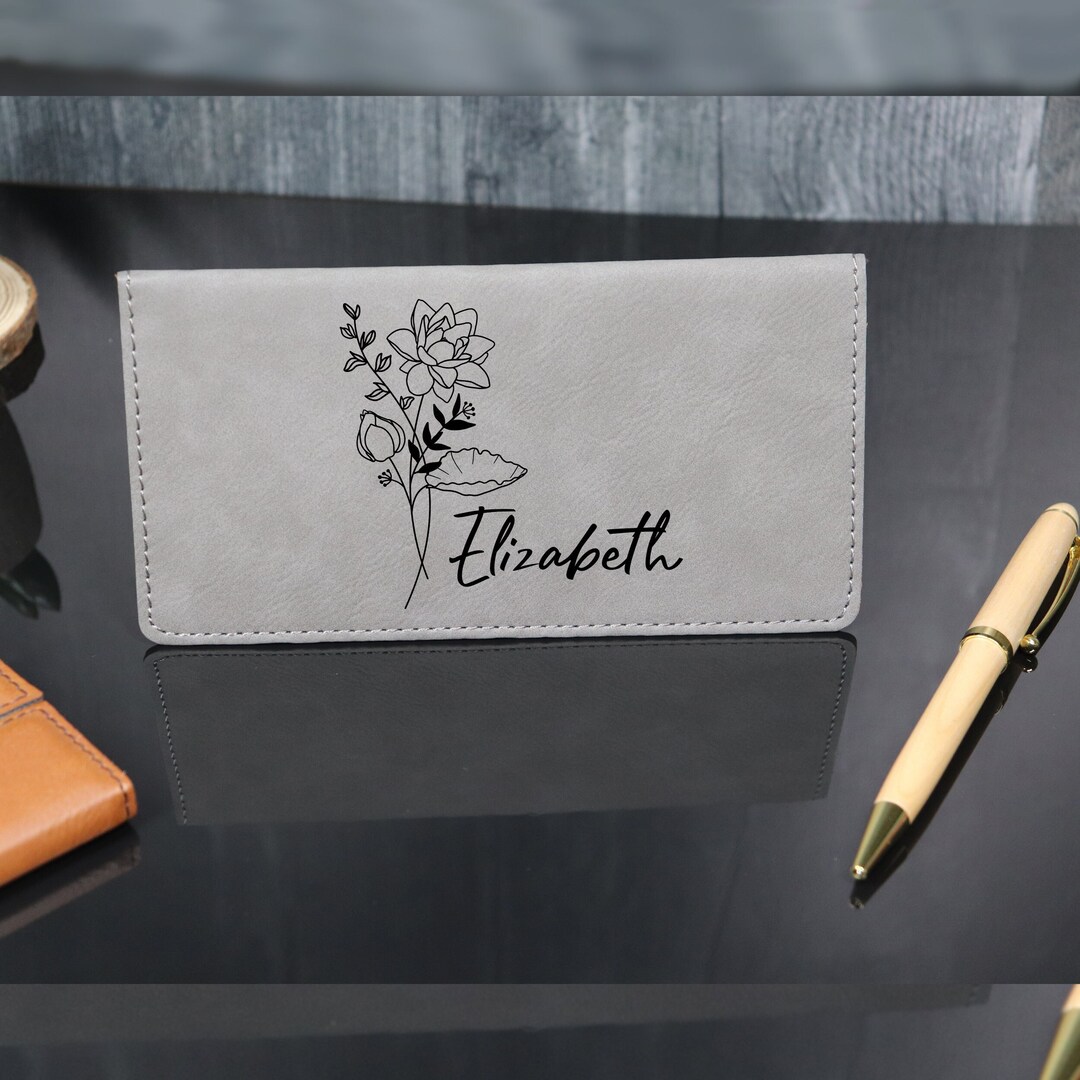 Flower Checkbook Holder, Personalized Birth Flower Checkbook Cover ...