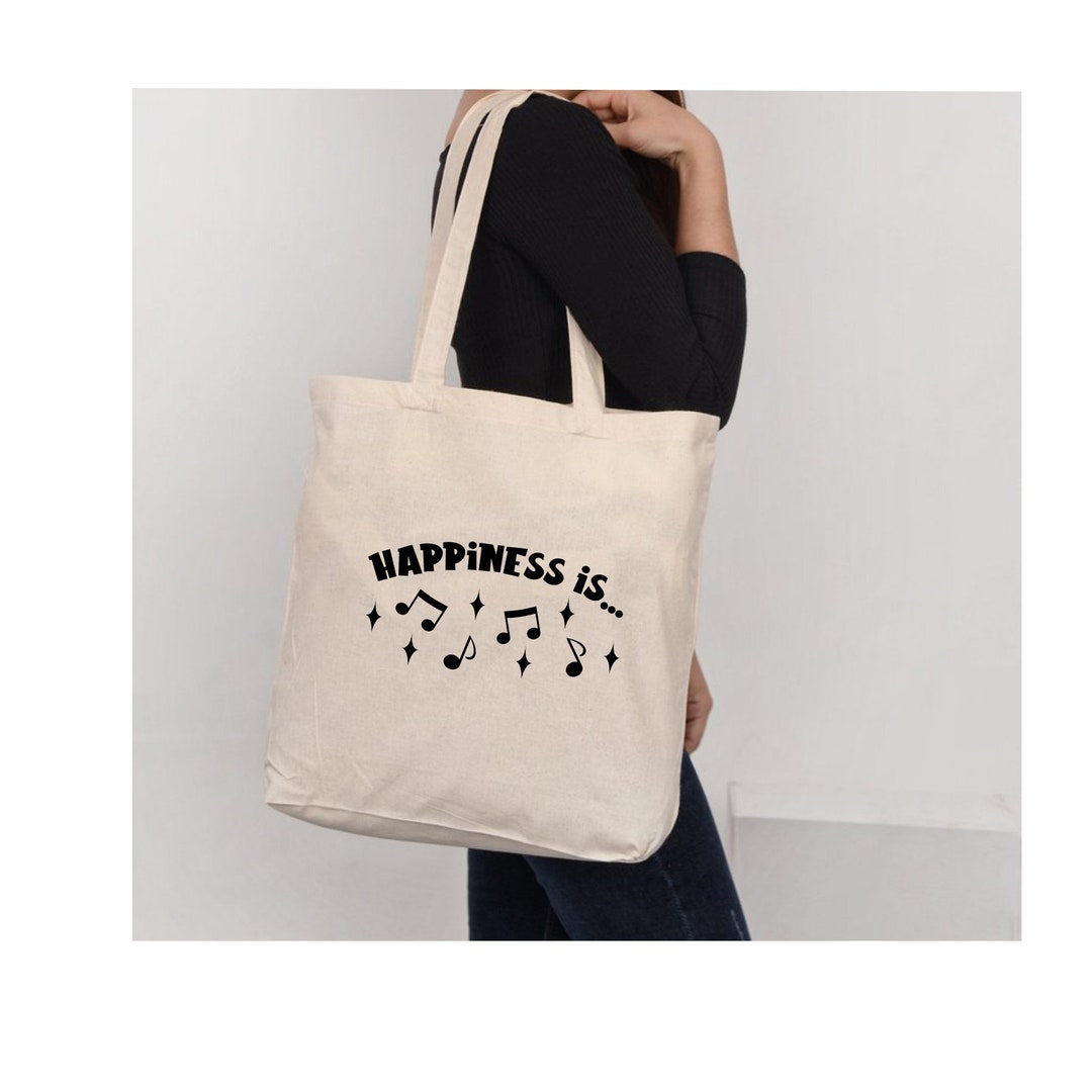 Happiness is Music Notes Canvas Tote Bag - Music Lover Gift - Etsy