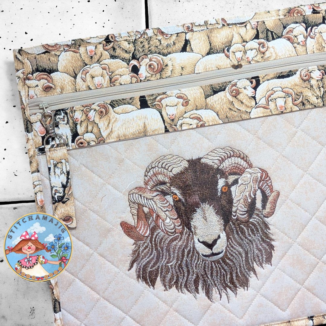 14x14 Flock of Merino Sheep and Ram Embroidered Vinyl Front Cross ...