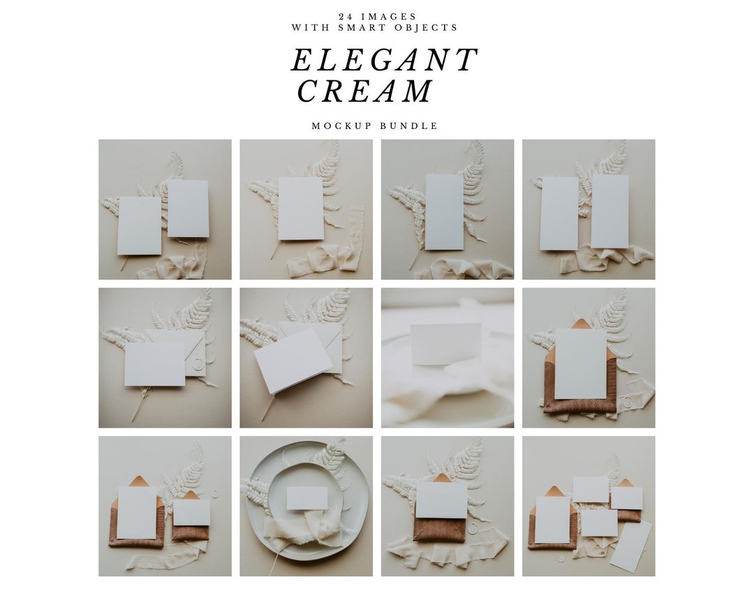 Elegant Cream Invitation Mockup Bundle, Stationery Card (digital ...