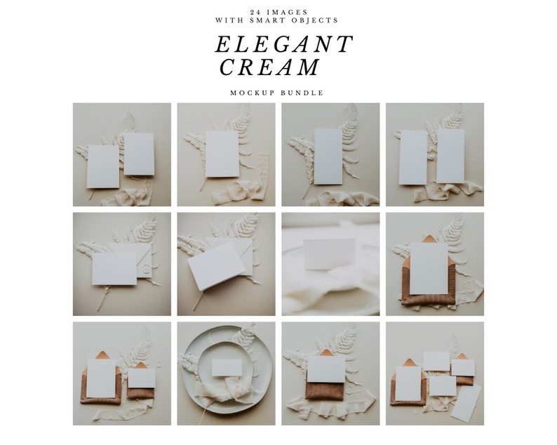 Elegant Cream Invitation Mockup Bundle, Stationery Card (digital ...