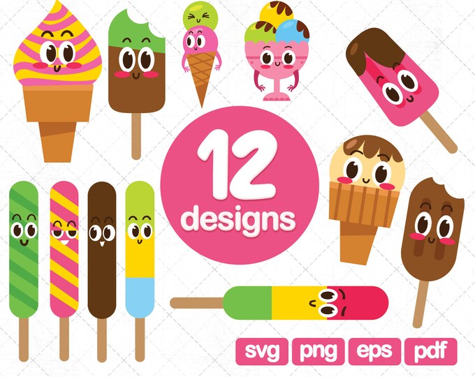 Kawaii Cute Ice Cream PNG Bundle - Etsy Canada