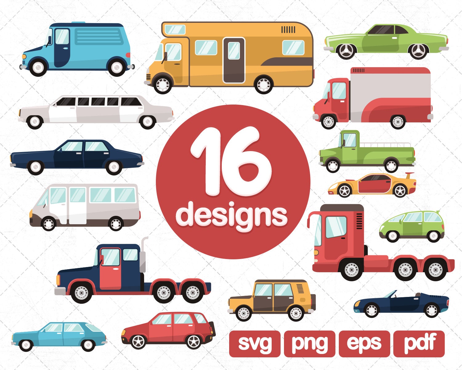 16 Cars Clipart PNG Bundle, Car Svg, Transport Clipart, Truck Clipart ...