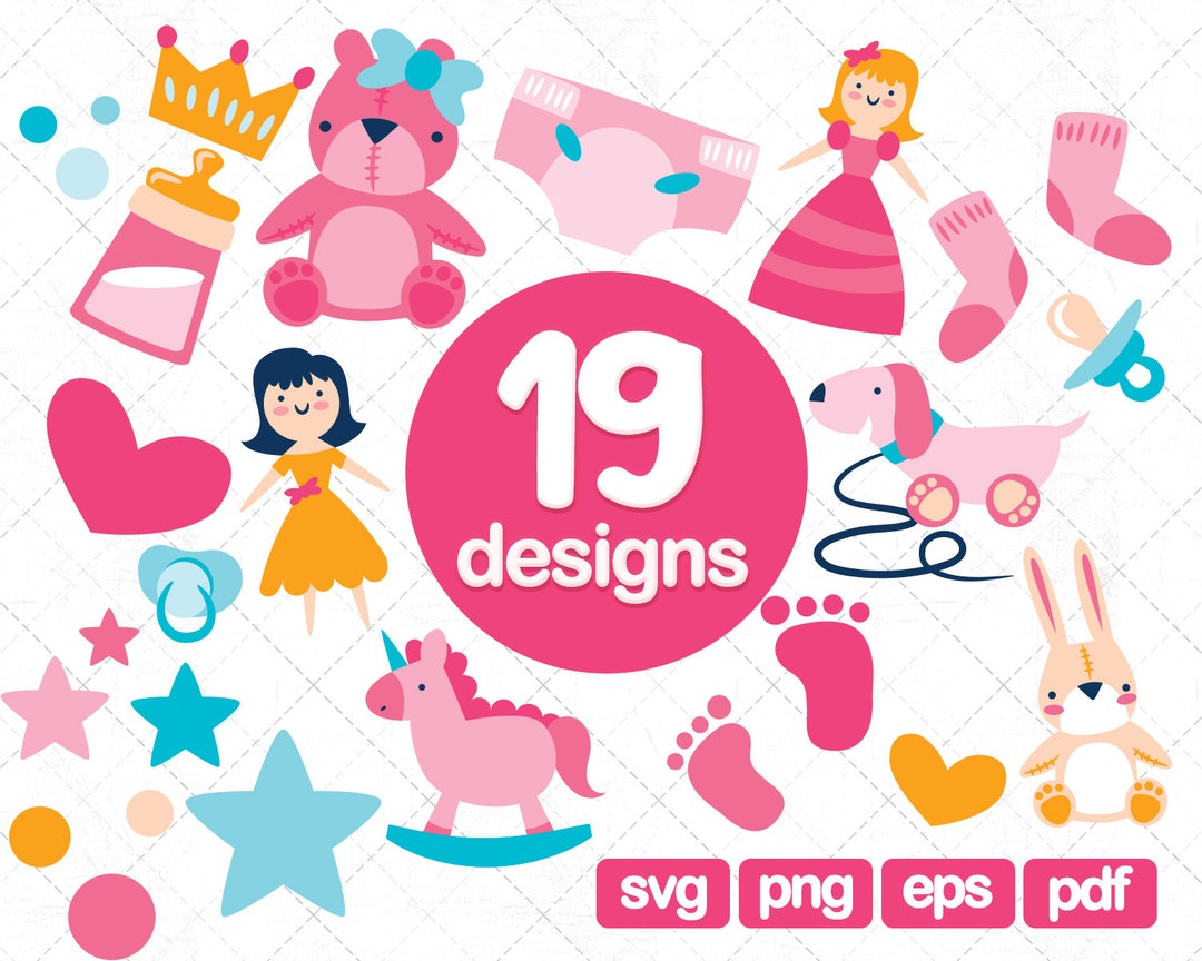 19 Baby Girl Clipart Bundle SVG, Baby Graphics, Pink Baby Clipart ...