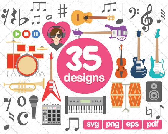 35 Music Instruments Svg Guitar Svg Music Clipart Electric - Etsy