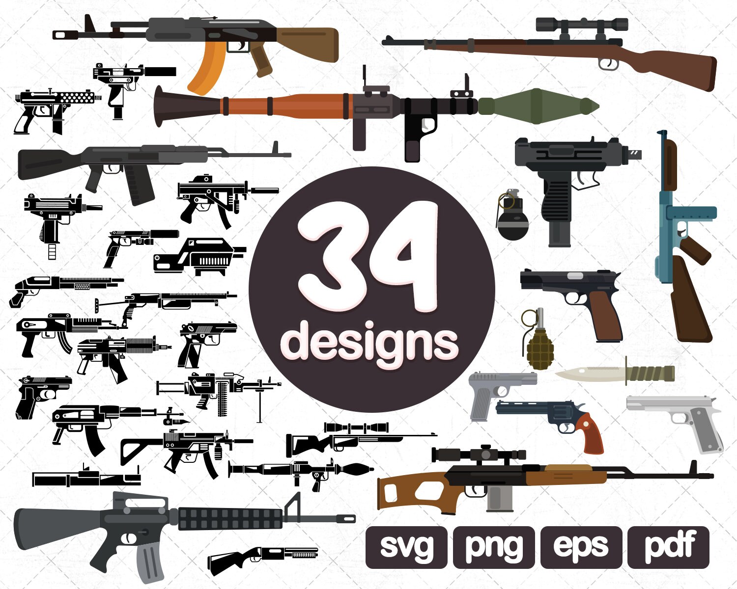 34 Pistol Svg, Weapon Svg, Gun Svg, Revolver Svg, Double Gun Svg ...