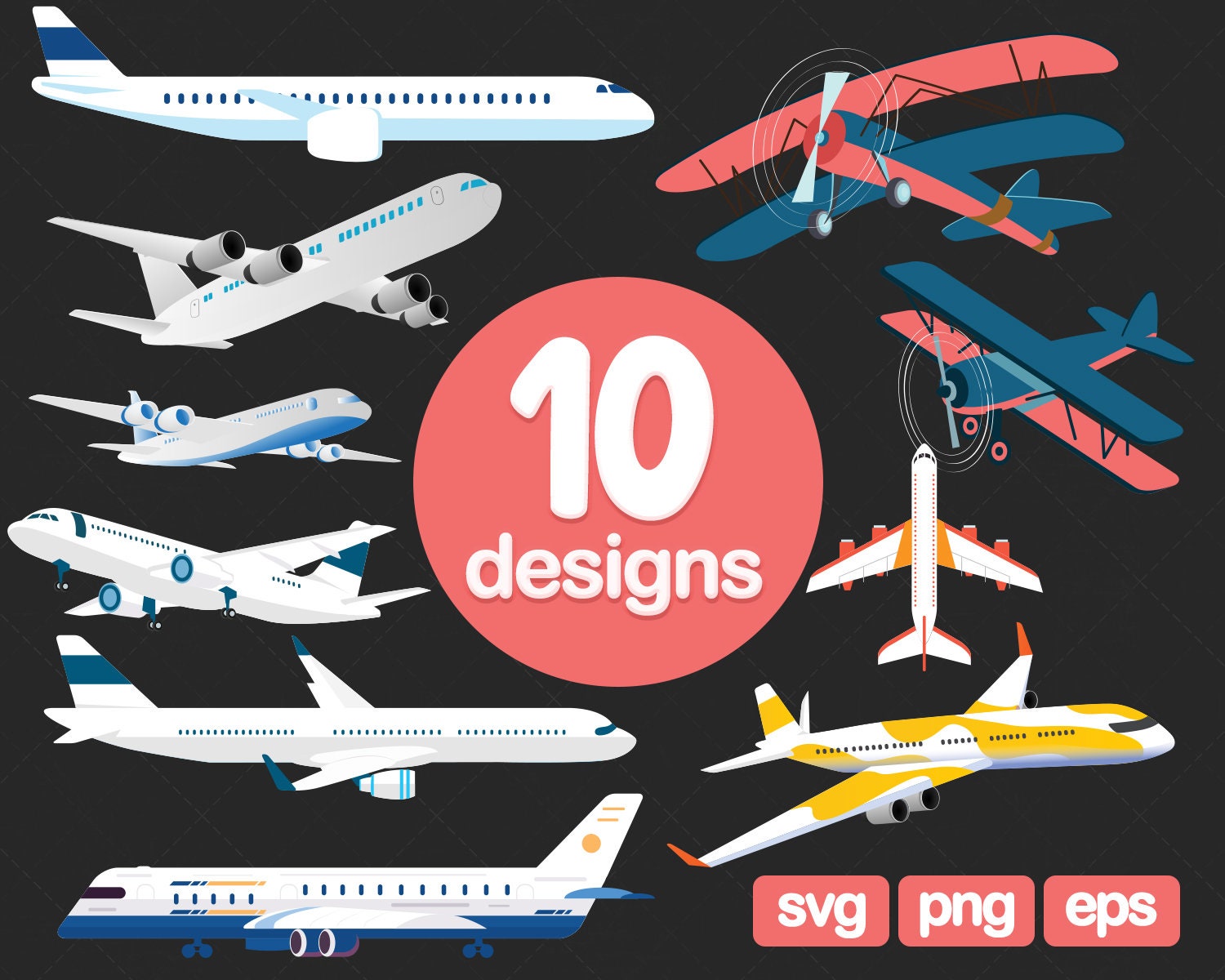 10 Planes Clipart Bundle, Plane Svg, Plane Clipart, Plane Clipart ...