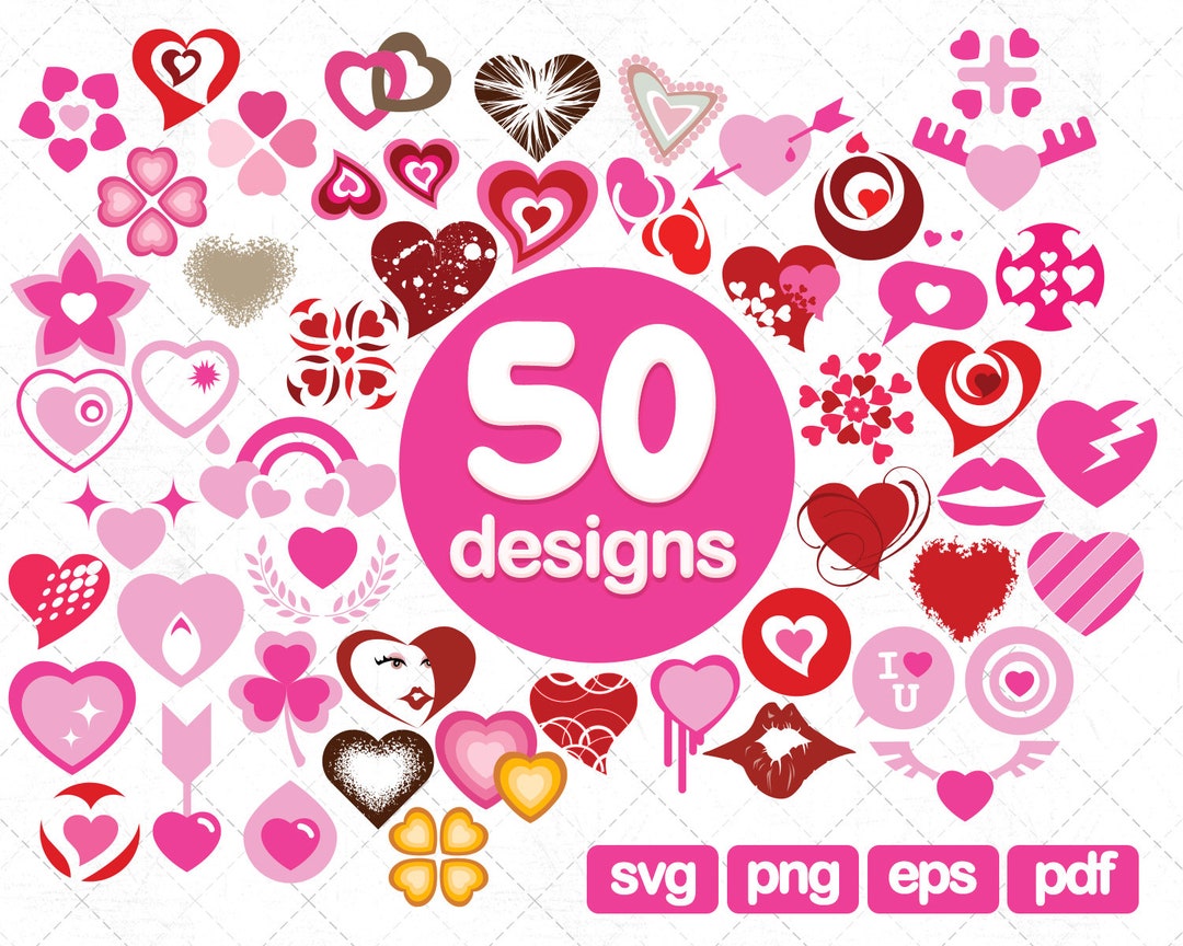50 Hearts Clipart SVG, Love Clipart SVG, Hearts Png, Hearts Print ...