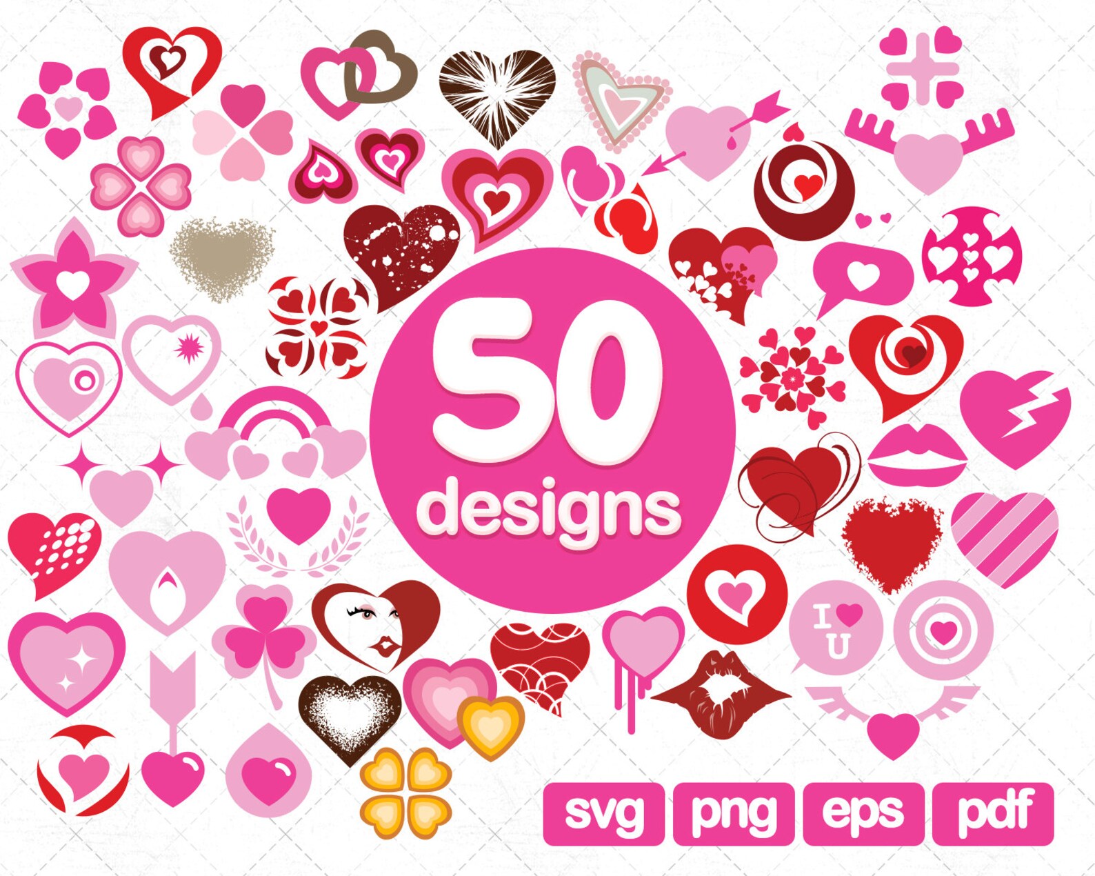 50 Hearts Clipart SVG Love Clipart SVG Hearts Png Hearts - Etsy