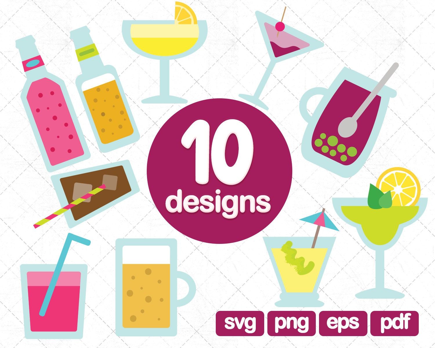 10 Summer Drinks Clipart Summer Svg Drinking Svg Cocktail - Etsy