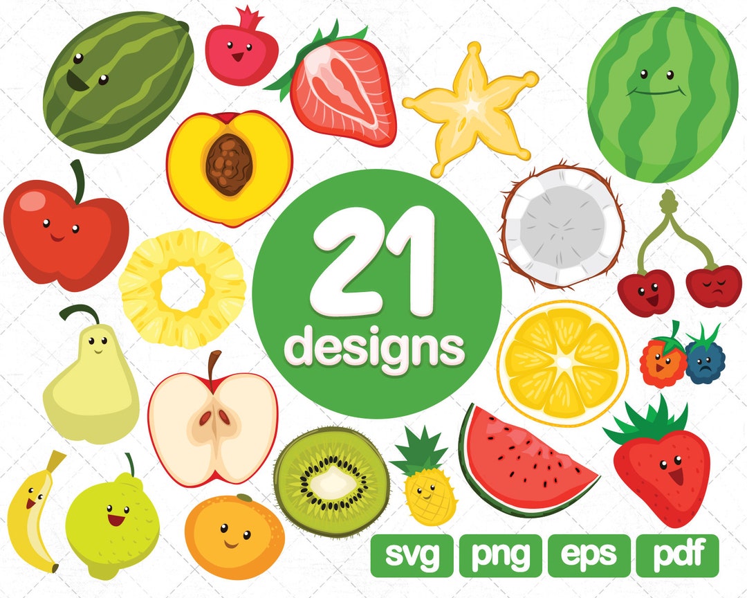 21 Fruits Clipart Collections, Watermelon, Apple, Pear, Pineapple, Kiwi ...