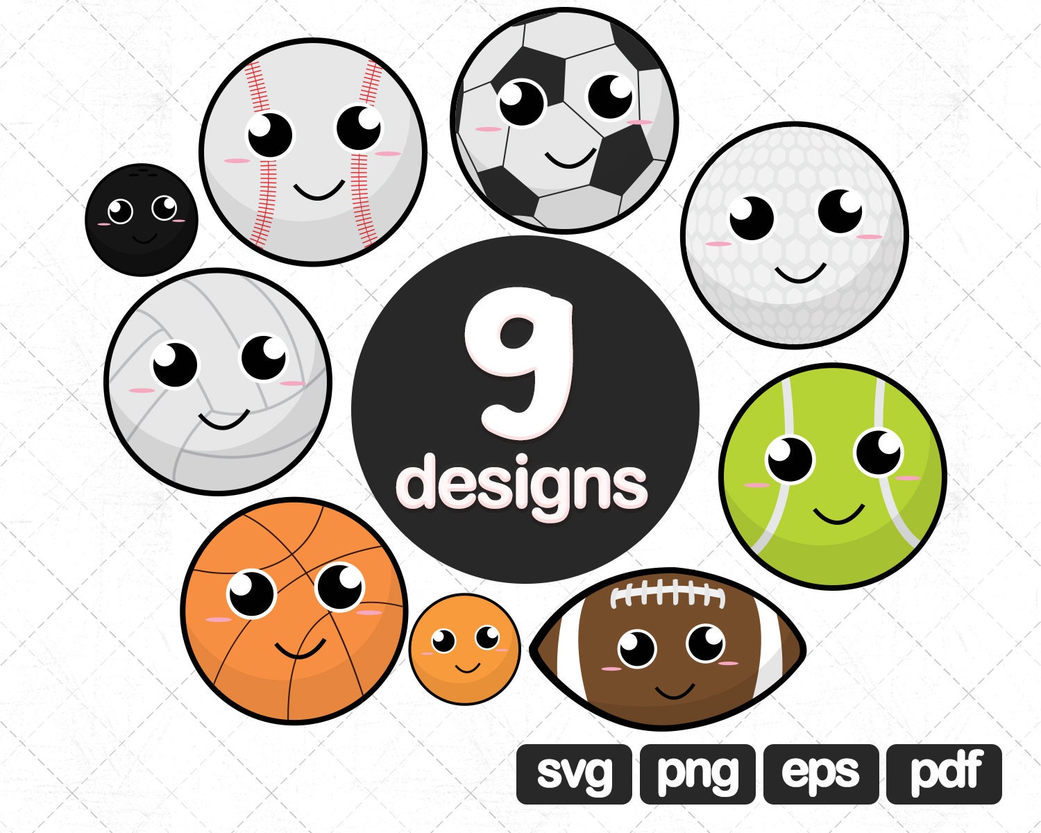 9 Balls Clipart PNG, SVG, Ball Kawaii, Football, Basketball, Baseball ...