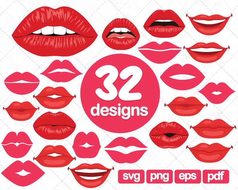 32 Labios clipart Paquete SVG, labios png, sublimación de labios ...