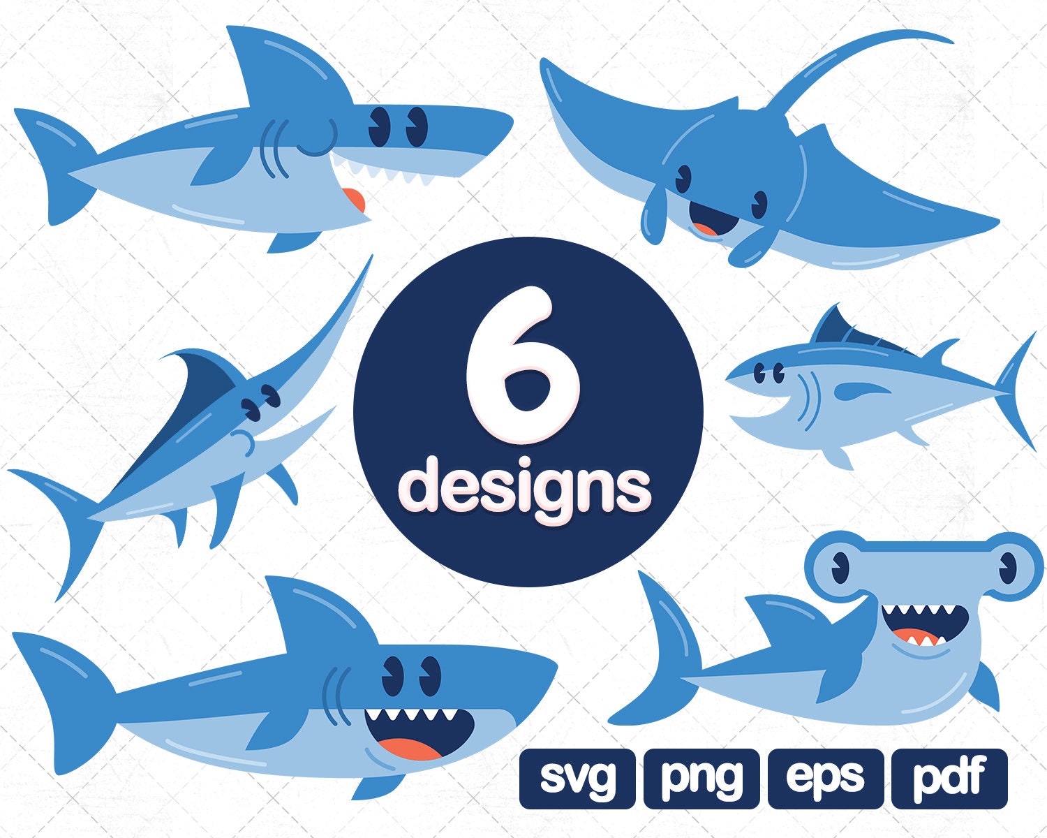 6 Shark Clipart SVG baby shark clipart shark png Happy | Etsy