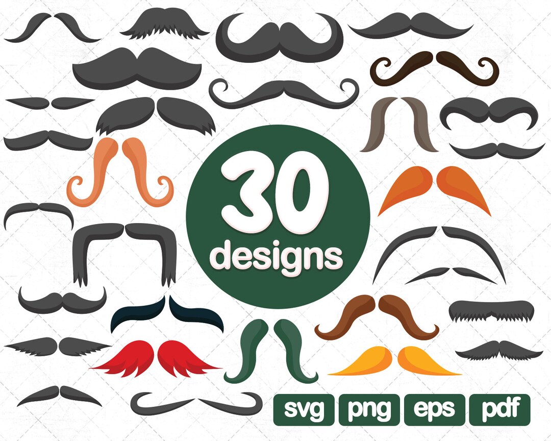 30 Mustache Clipart Bundle, Mustache Style Svg, Mustache Clipart ...