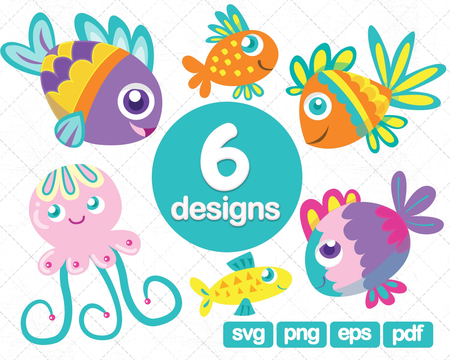 6 Colorfull Fish Clipart Pack SVG PNG EPS - Etsy