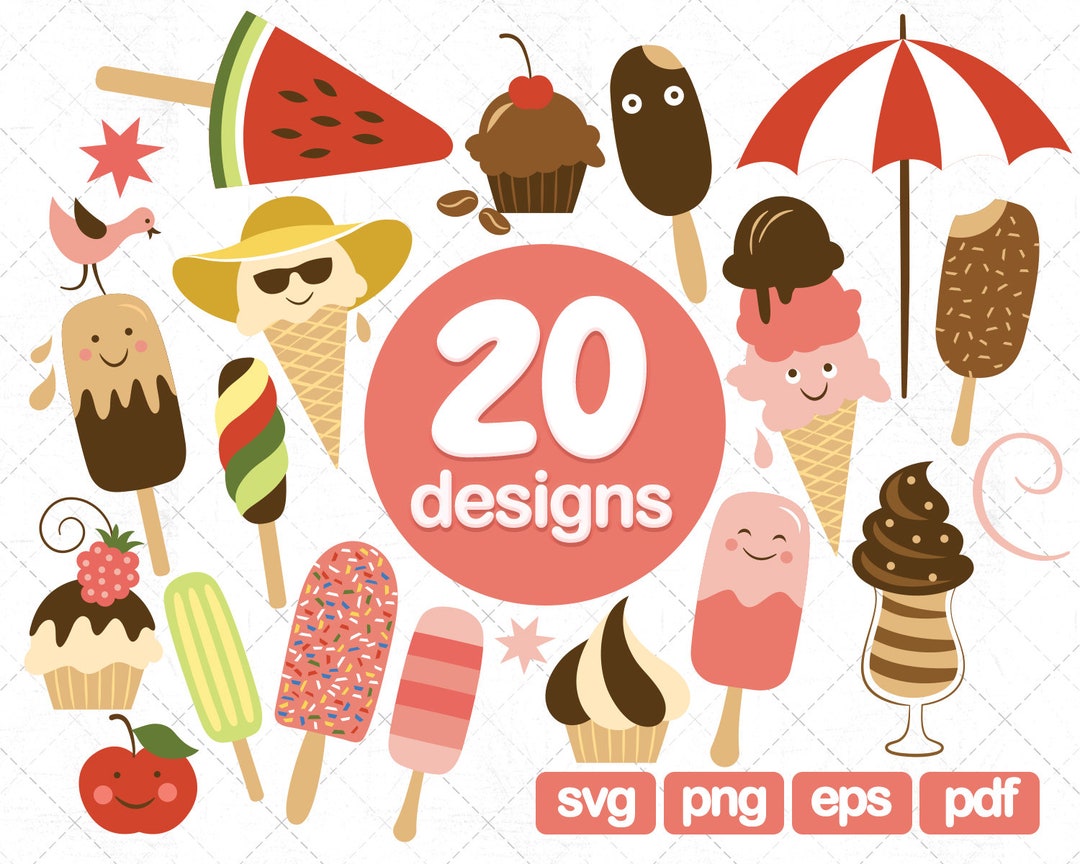 20 Kawaii Ice Cream Clipart, Summer Clipart, Ice Cream Cone Png, Ice ...