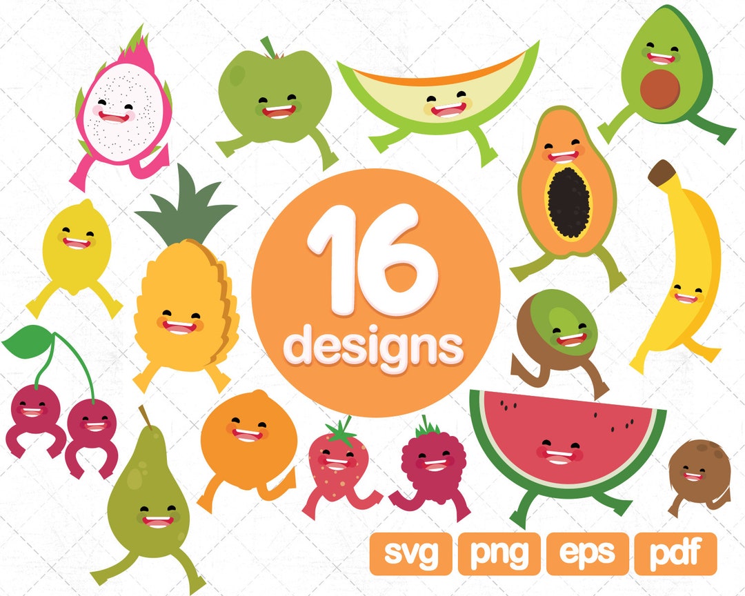 16 Fruits Clipart, Apple, Pineapple, Strawberry, Banana, Kiwi ...