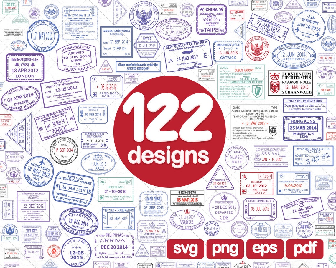 122 Pasport Stamp Clipart, Travel Stamp Svg, Bundle,postmark Svg,stamp ...