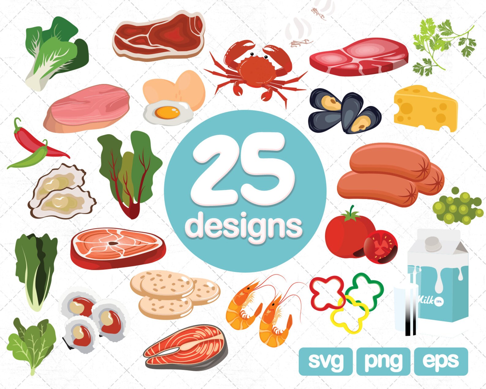 25 Food clipart Bundle vegetable clipart meat clipart svg | Etsy