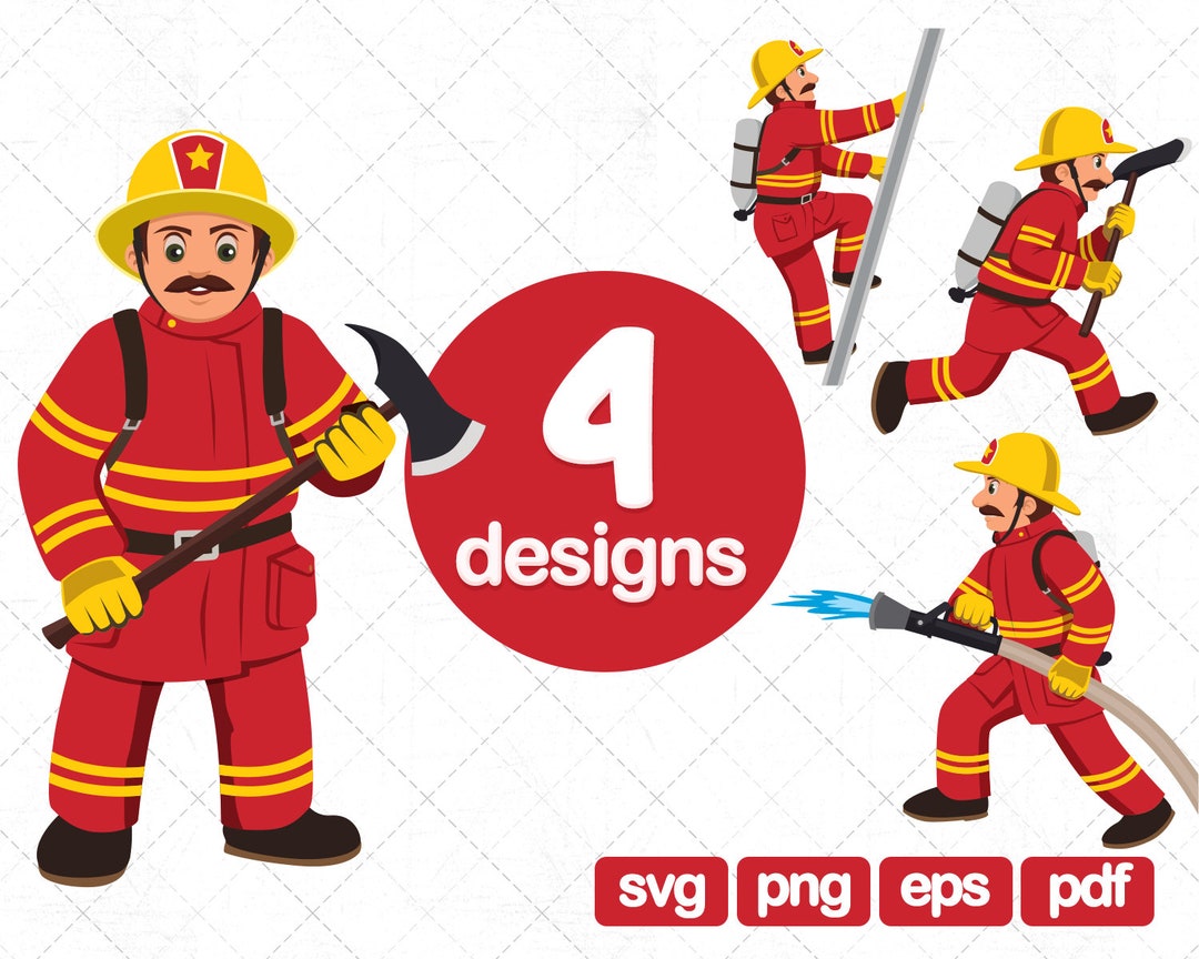 4 Fireman Clipart, Firefighter Clipart, Fireman Svg, Fireman Png ...
