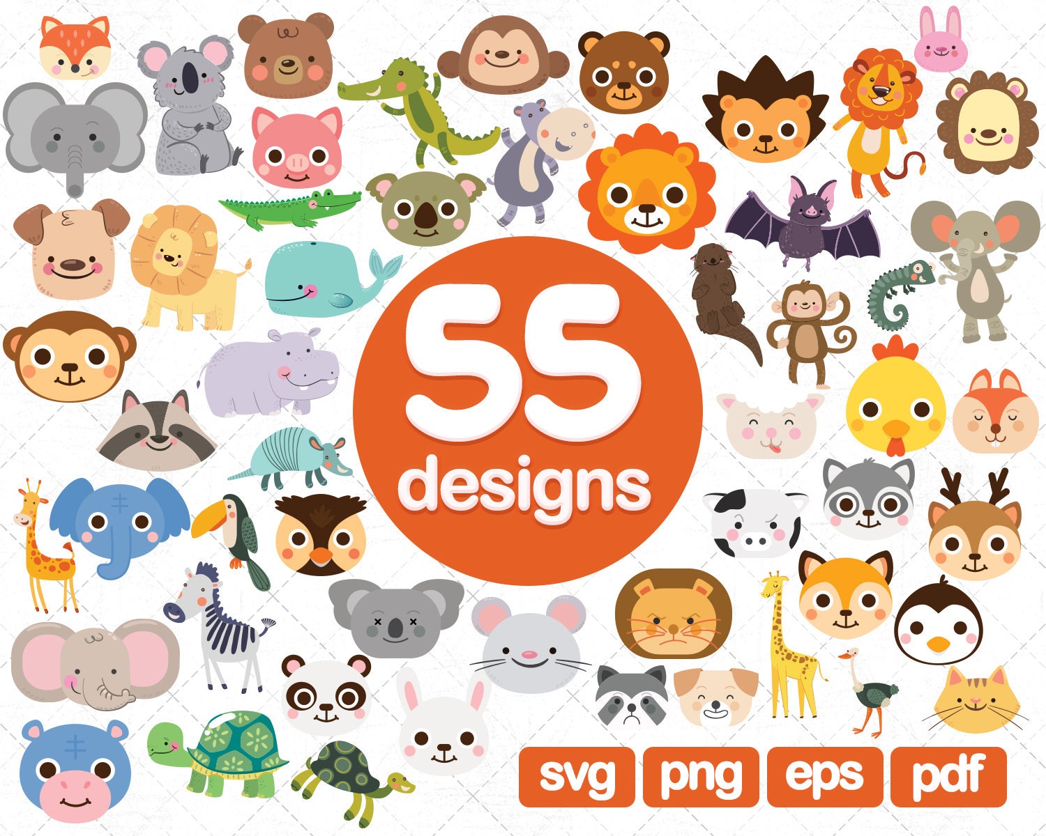 55 Animals Clipart Bundle Cute Animal Clipart Farm Animals - Etsy