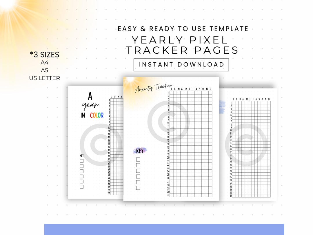 Yearly Pixel Tracker Pages – Printable Bullet Journal Insert (A4, A5 ...