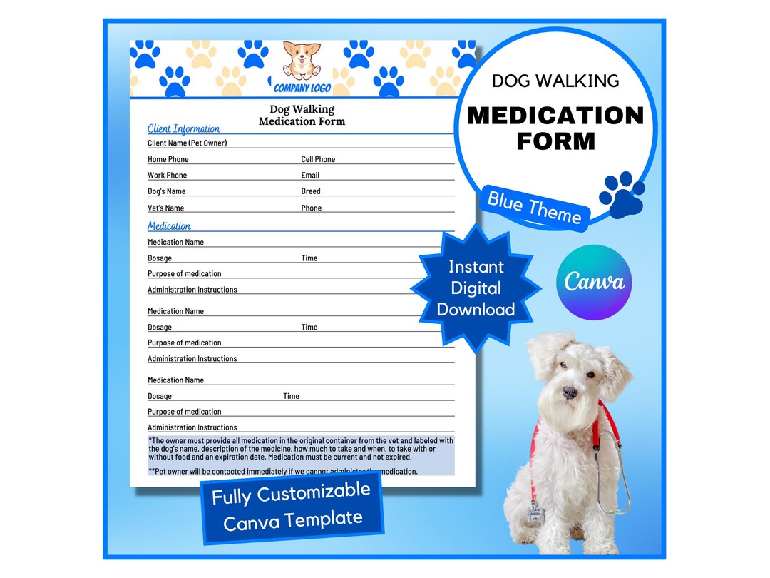 Dog Walking Medication Form | Dog Walking Health Form | Dog Walking Vet ...
