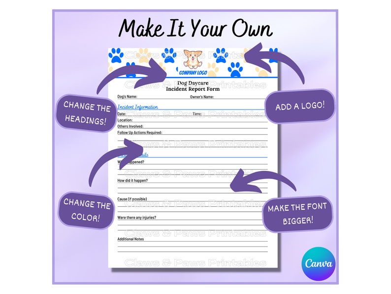 Dog Daycare Incident Report Form | Doggy Daycare Accident Form | Dog ...
