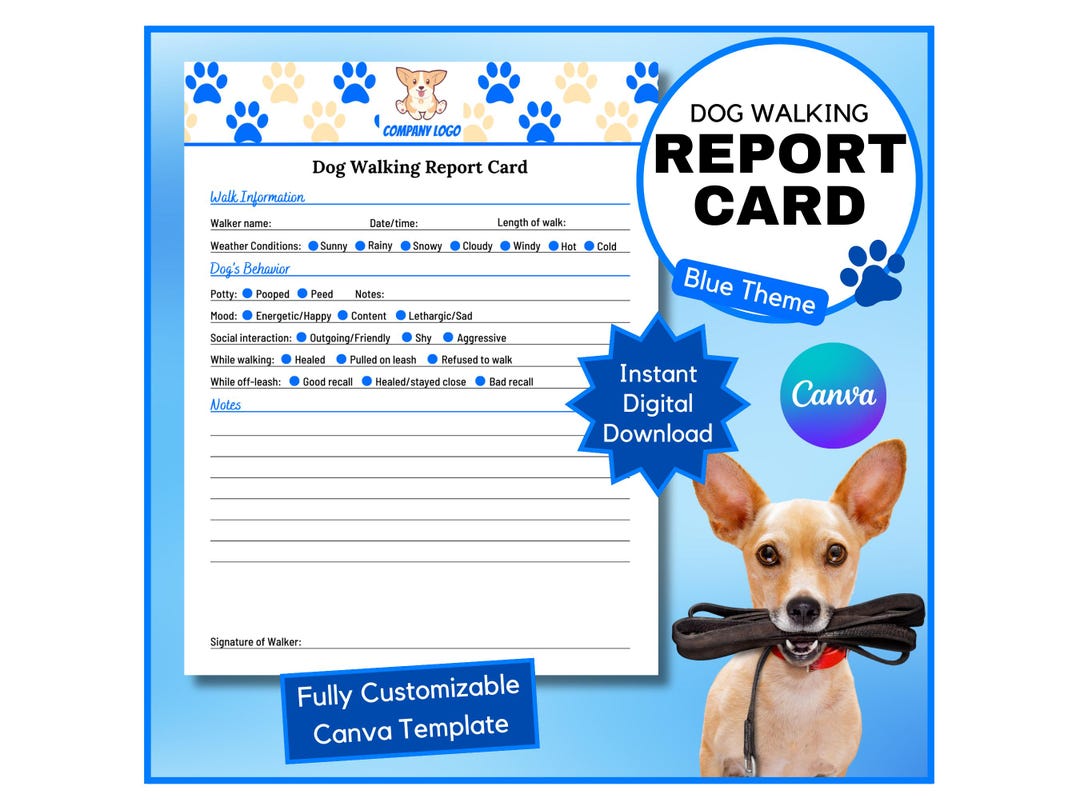 Dog Walking Report Card: End of Walk Summary for Dog Walker Business ...