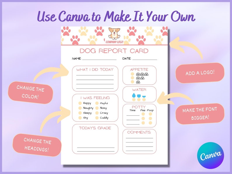 Printable Dog Report Card Dog Daycare Forms Pet Sitting - Etsy
