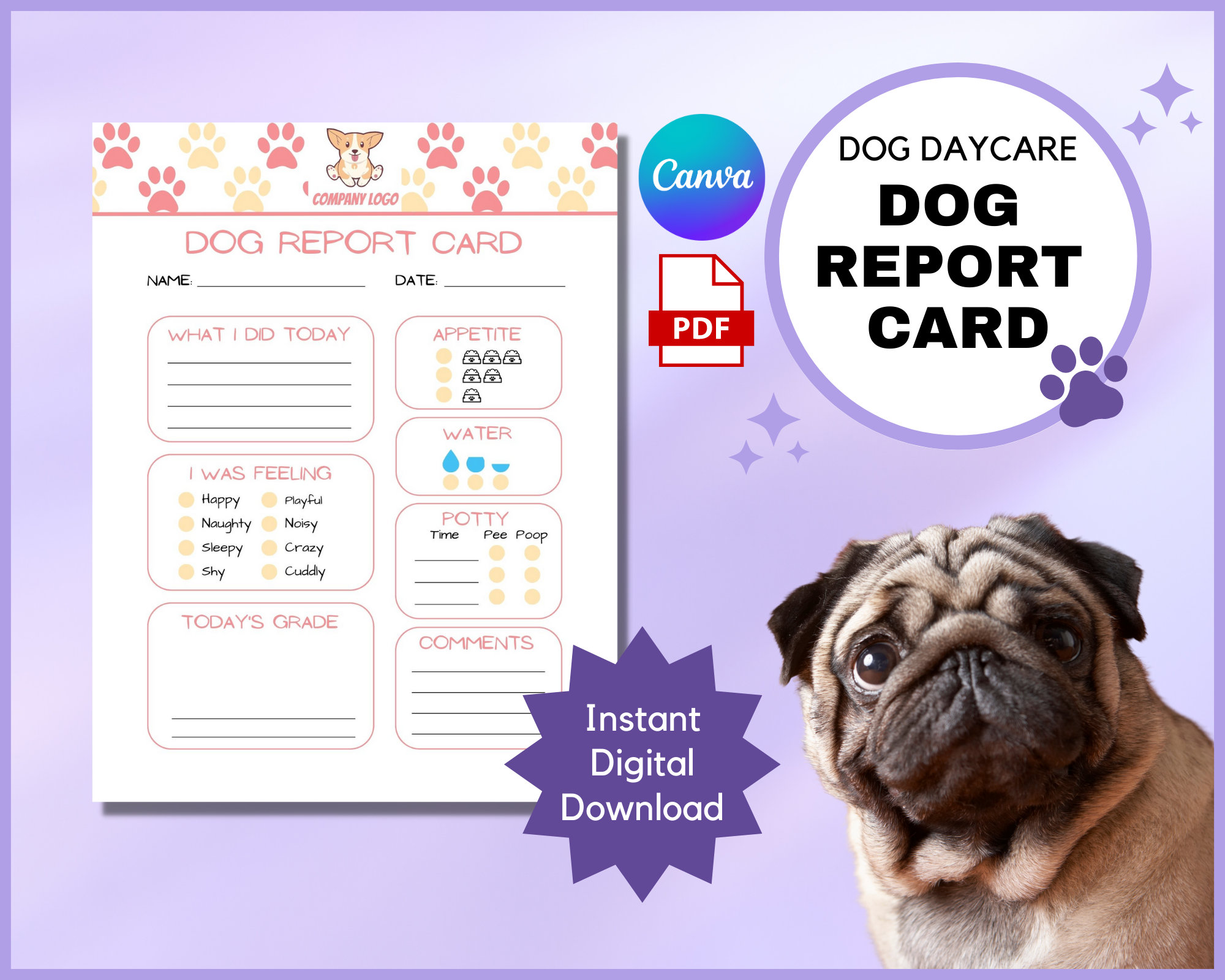 Printable Dog Report Card Dog Daycare Forms Pet Sitting Forms Canva ...