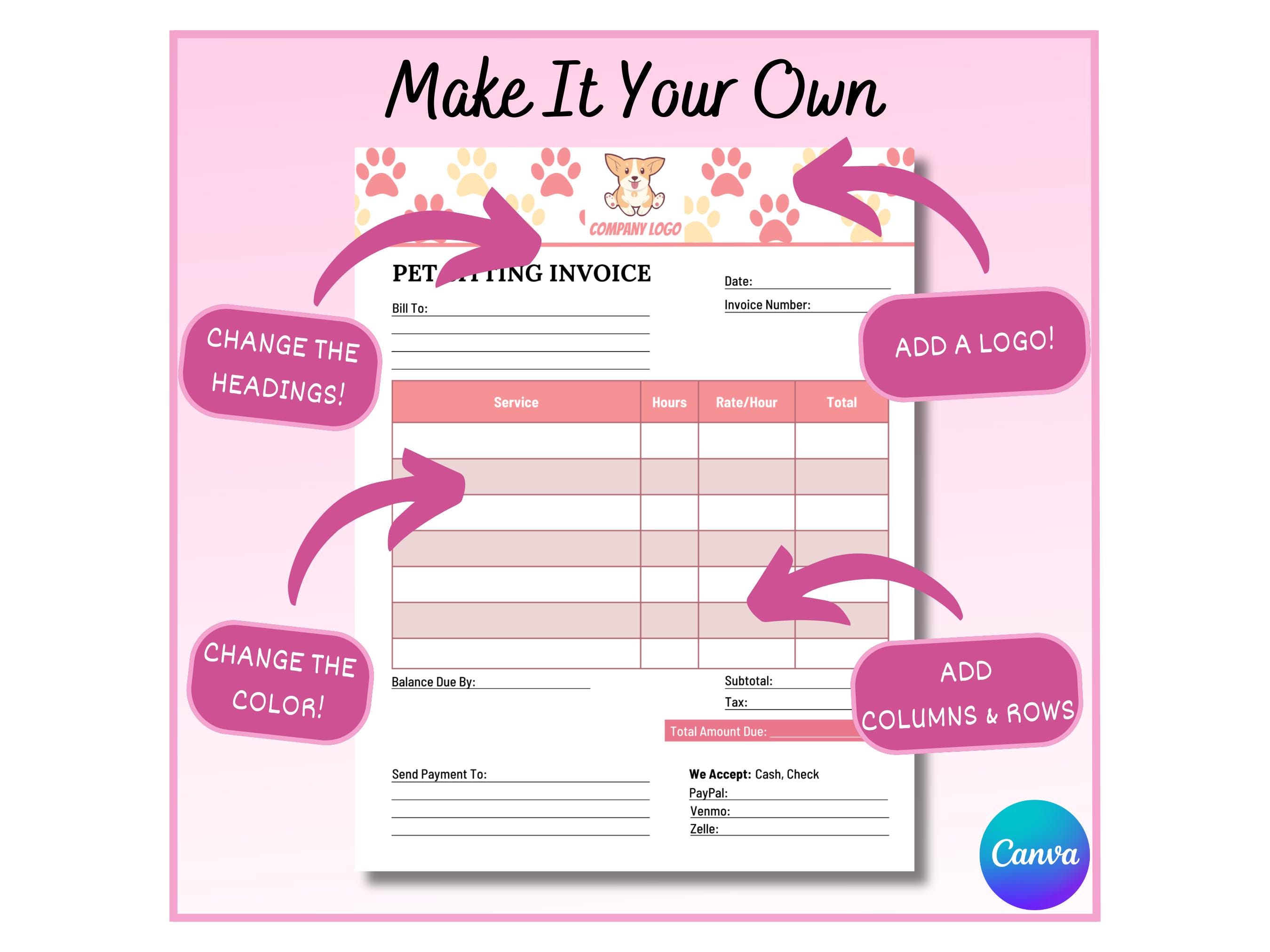 Pet Sitting Invoice Form | Pet Sitting Invoice Template | Dog Sitting ...