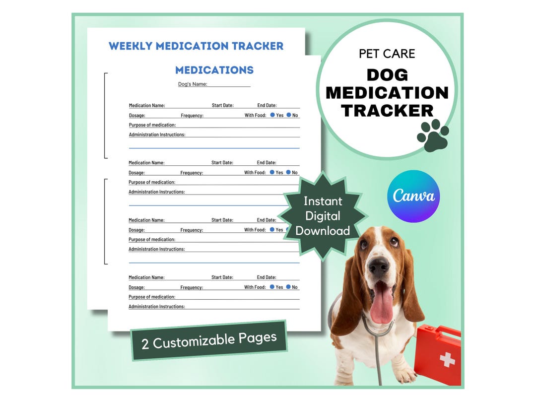 Dog Medication Tracker | Canine Medicine Chart | Dog Prescription Guide ...