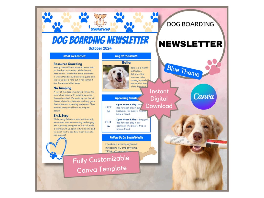 Dog Boarding Newsletter Template: Email Form for Dog Hotel or Kennel ...