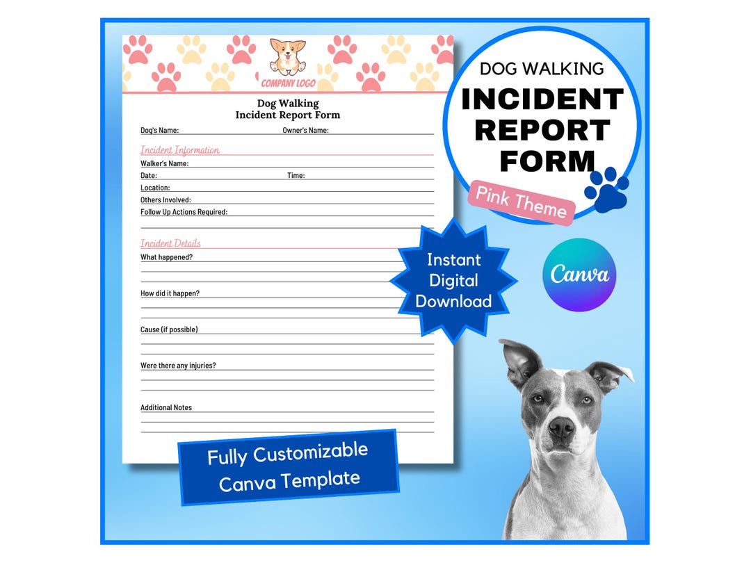 Dog Walking Incident Report Form | Dog Walking Accident Form | Dog Bite ...