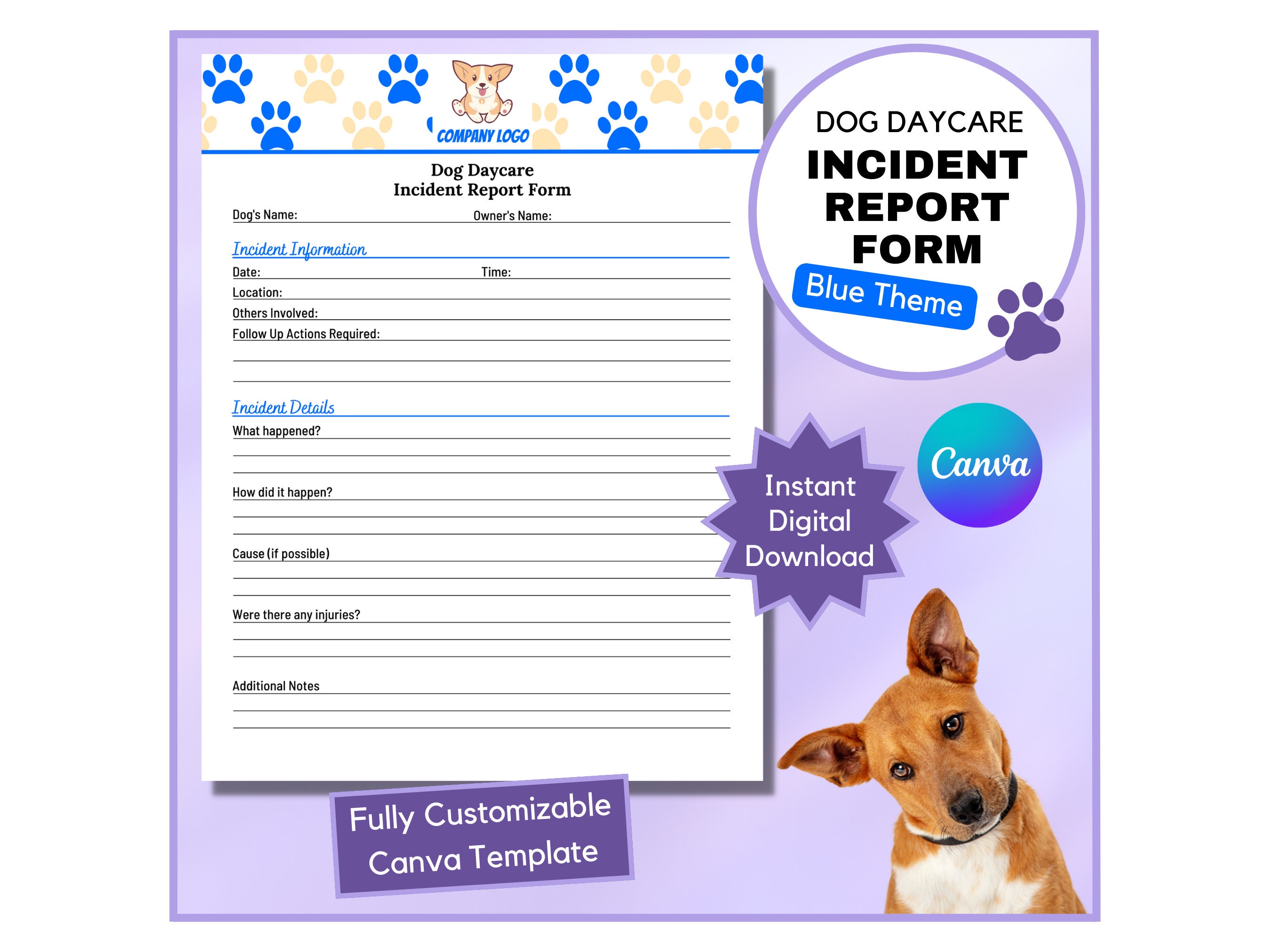 Dog Daycare Incident Report Form | Doggy Daycare Accident Form | Dog ...