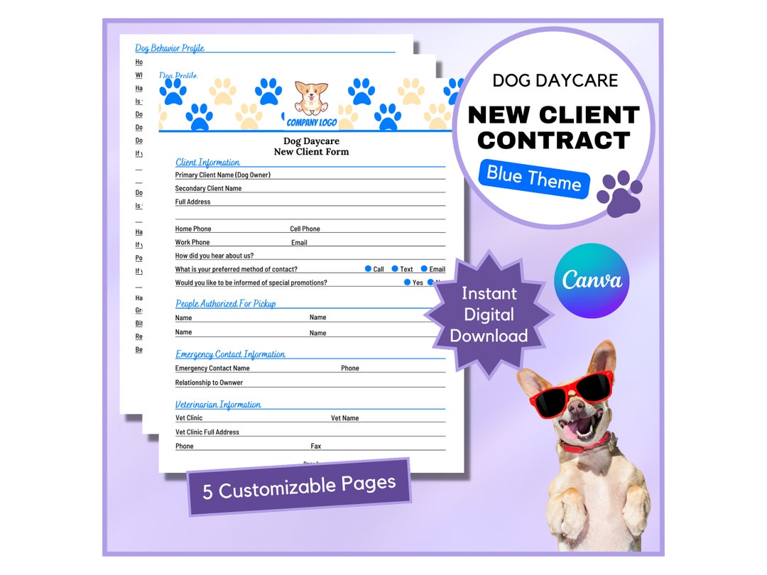 Dog Daycare New Client Form Doggy Daycare New Client Contract Consent ...