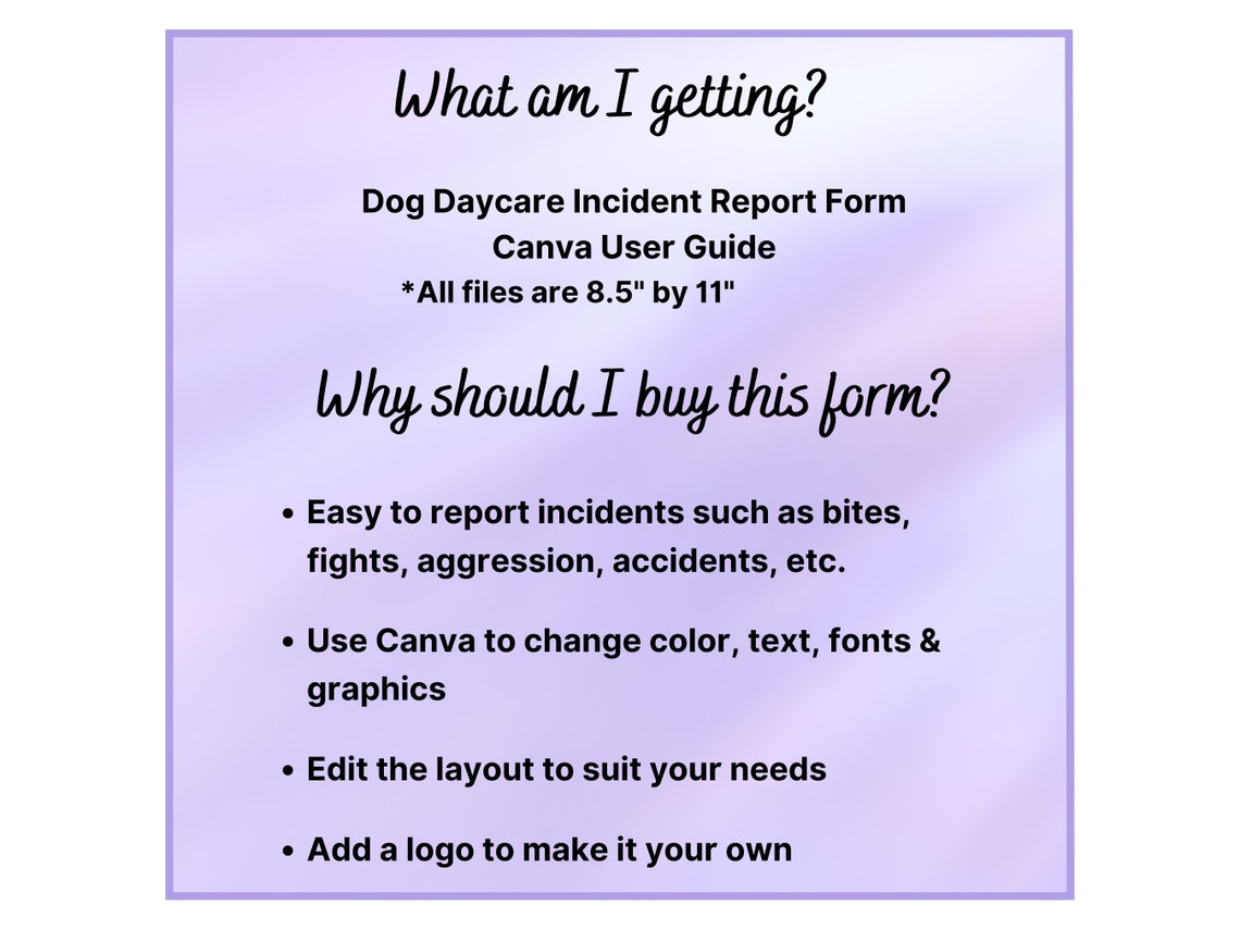Dog Daycare Incident Report Form | Doggy Daycare Accident Form | Dog ...