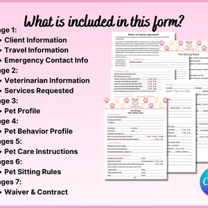 Pet Sitting New Client Form Pet Sitting Contract Dog - Etsy