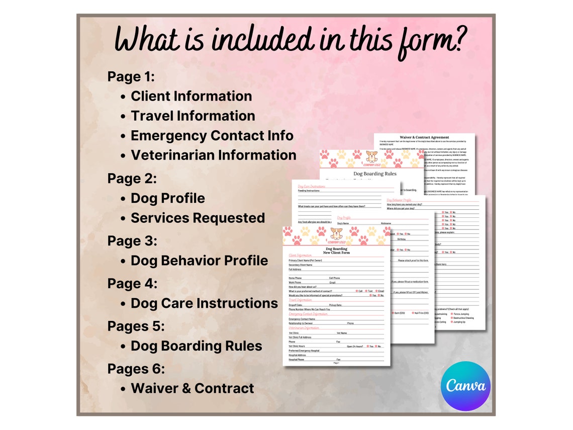 Dog Boarding New Client Form | Dog Hotel New Client Contract | Consent ...