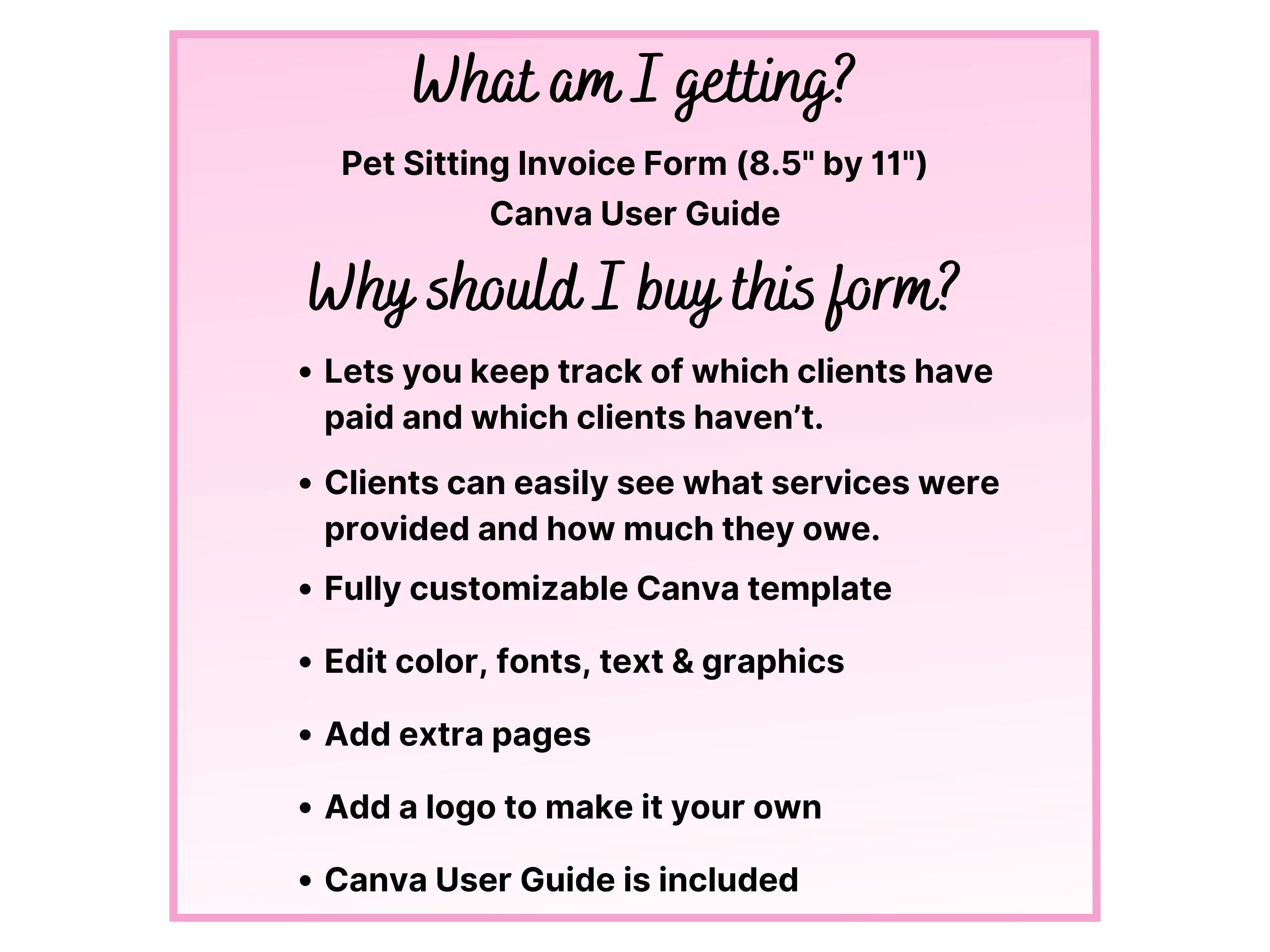 Pet Sitting Invoice Form | Pet Sitting Invoice Template | Dog Sitting ...