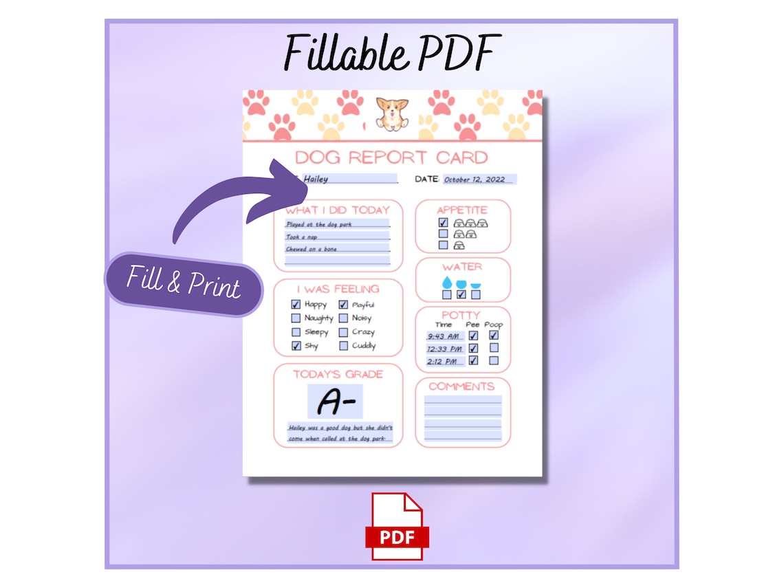 Printable Dog Report Card | Dog Daycare Forms | Pink Theme | Canva ...