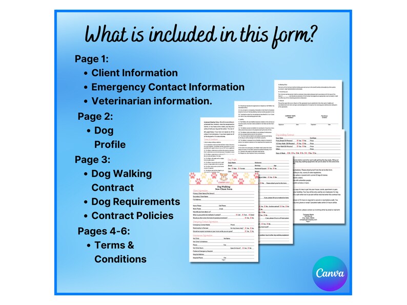 Dog Walking Contract Agreement | New Client Form | Canva Template | Dog ...